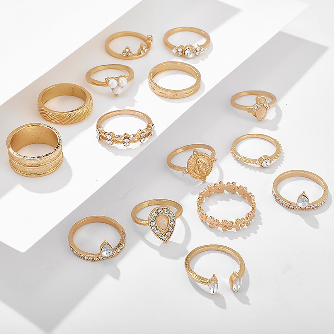 15 Pcs Vintage Gold-Colored Ring set Carved Finger Rings with | Etsy