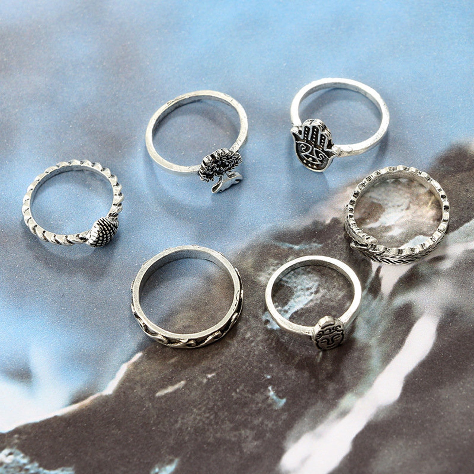 6 Pcs Vintage Silver-colored ring set Carved Finger Rings | Etsy
