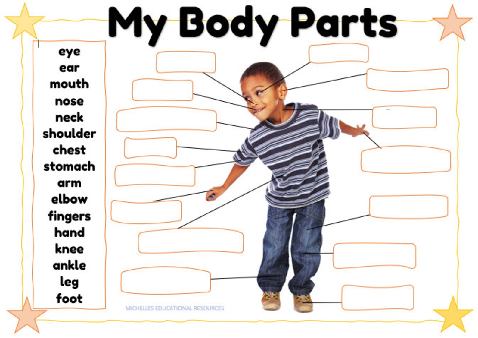 Printable Parts of the Body Teaching and Learning Chart Digital Print ...