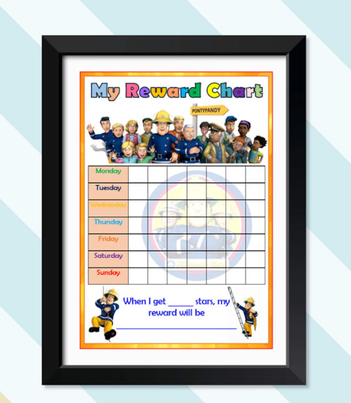 Printable Fireman Sam Reward Chart Kids Behaviour Chart - Etsy Australia