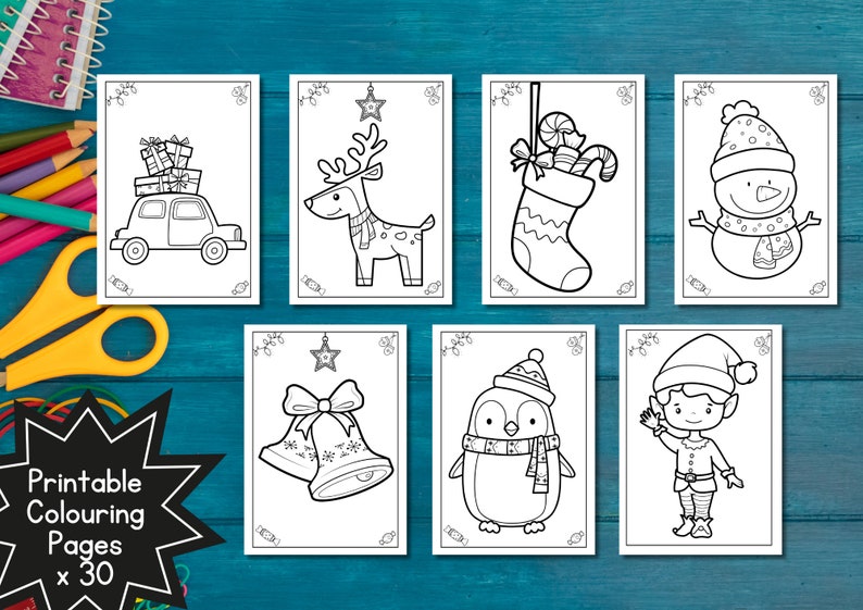 Christmas Colouring Kids Colouring Pages 30 Christmas - Etsy