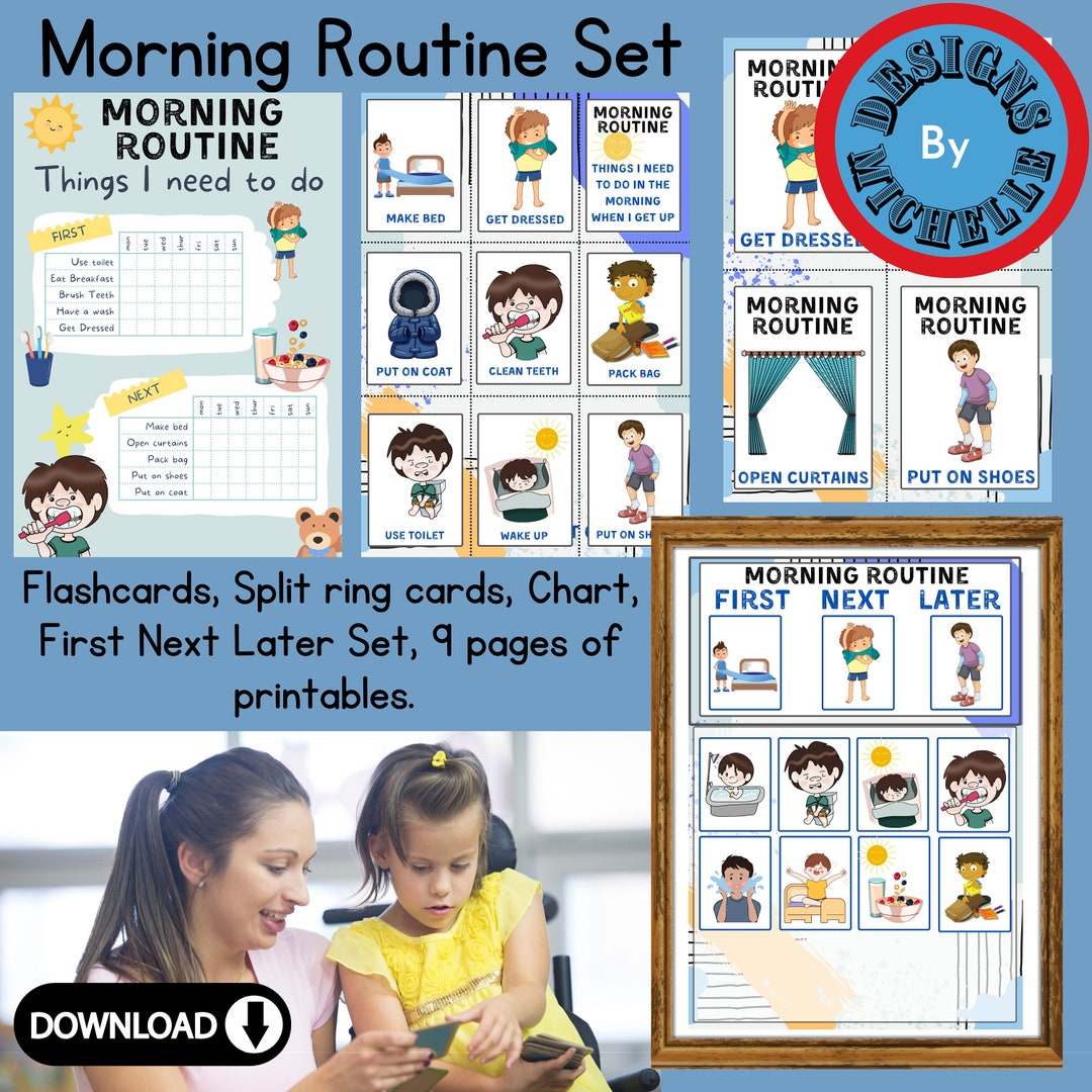 Morning Routine & Flashcards, Now Next Later, Chart, Keyring Set ...