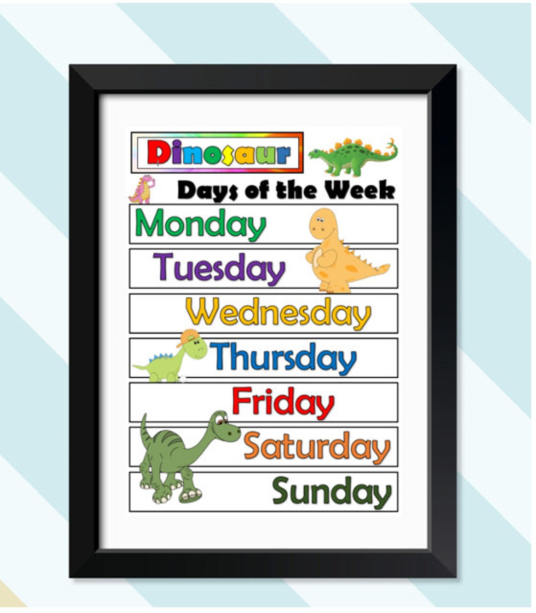 Dinosaur Days of the Week Poster Wall Art Kids Nursery Play Room Poster ...