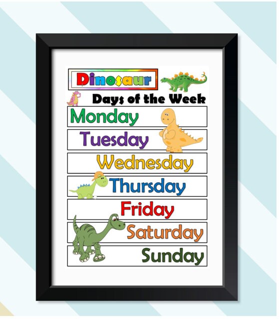 Dinosaur Days of the Week Poster Wall Art Kids Nursery Play Room Poster ...