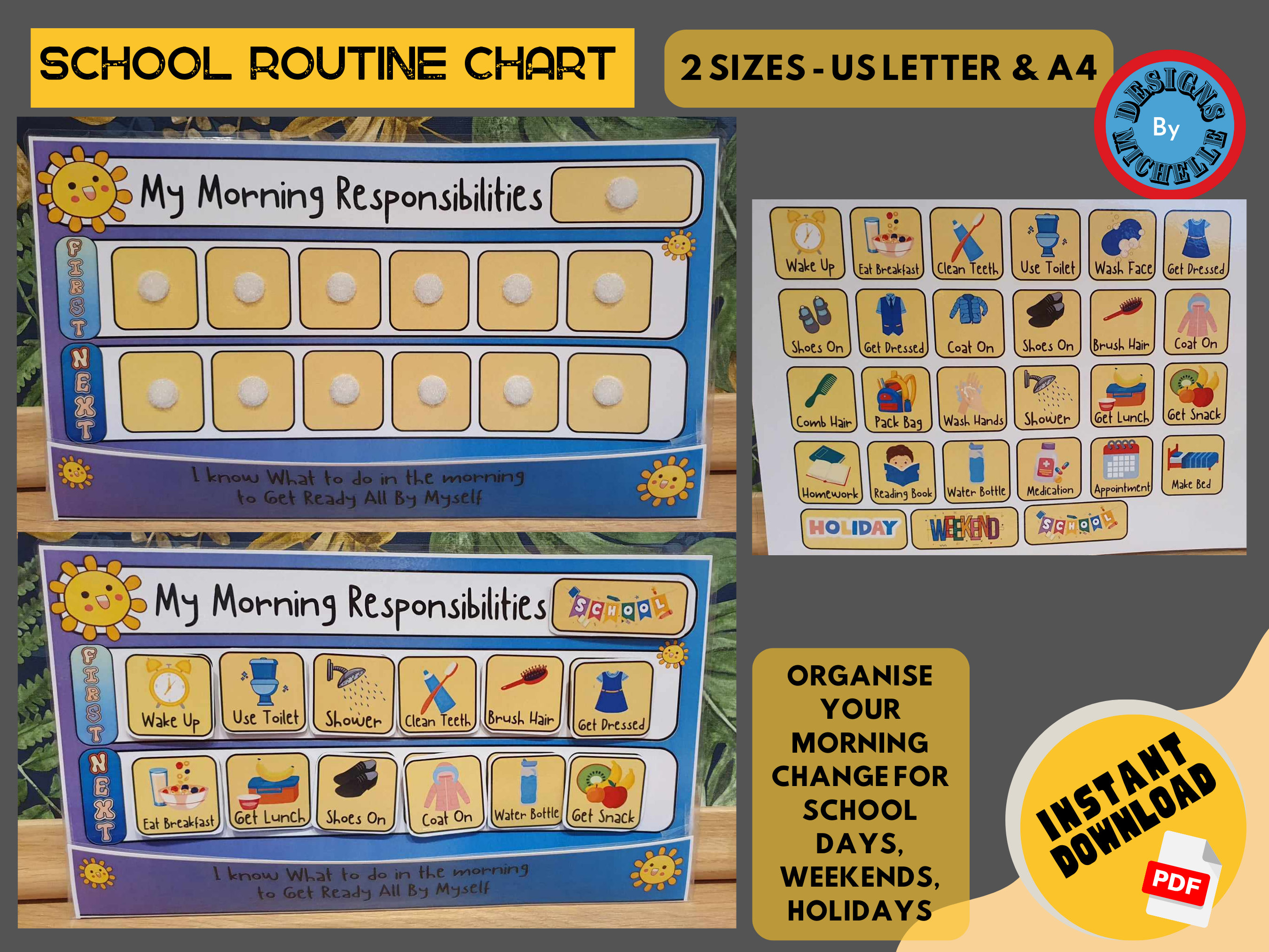 SCHOOL Routine Chart, Printable Chart, Kids Get Ready for School Visual ...