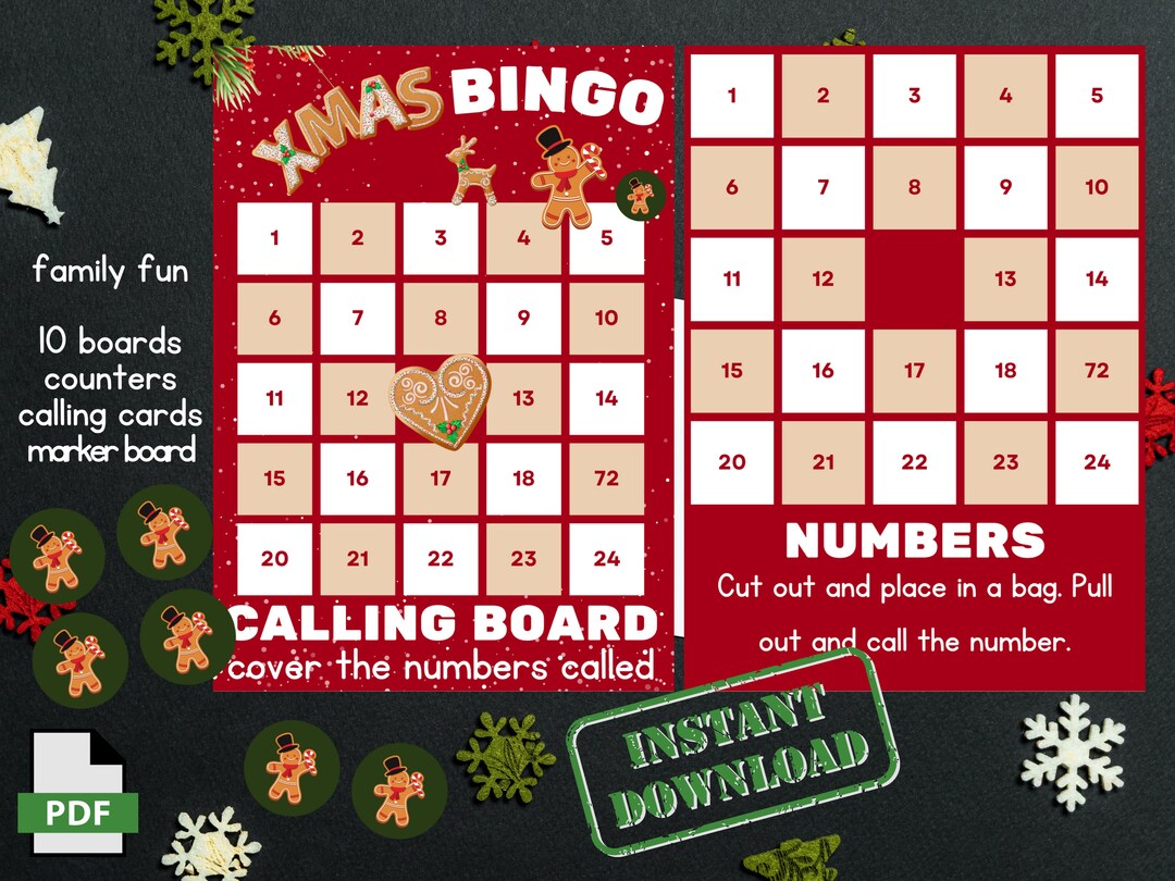 Christmas Bingo Cards Printable Digital Holiday Christmas Games Instant ...