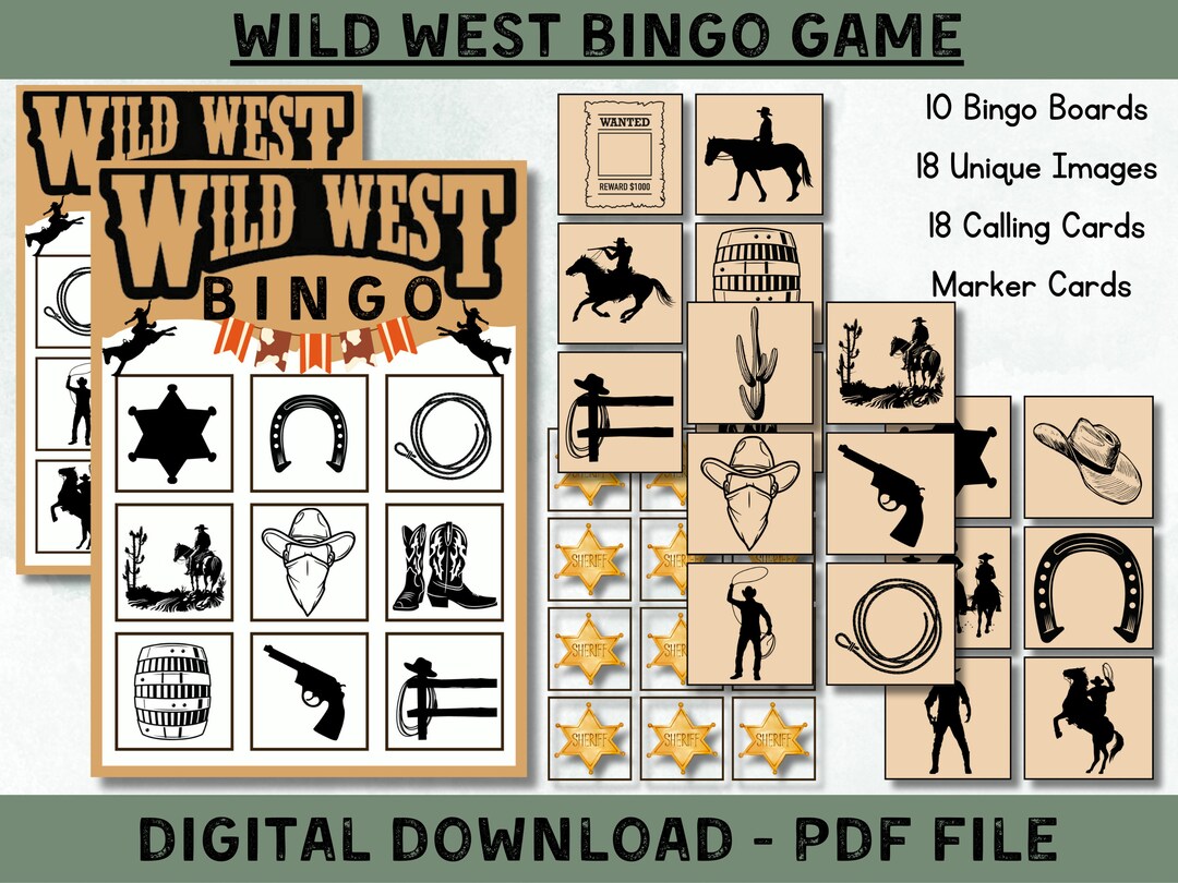 Wild West Bingo Cowboy Family Game Party Game 10 Player - Etsy