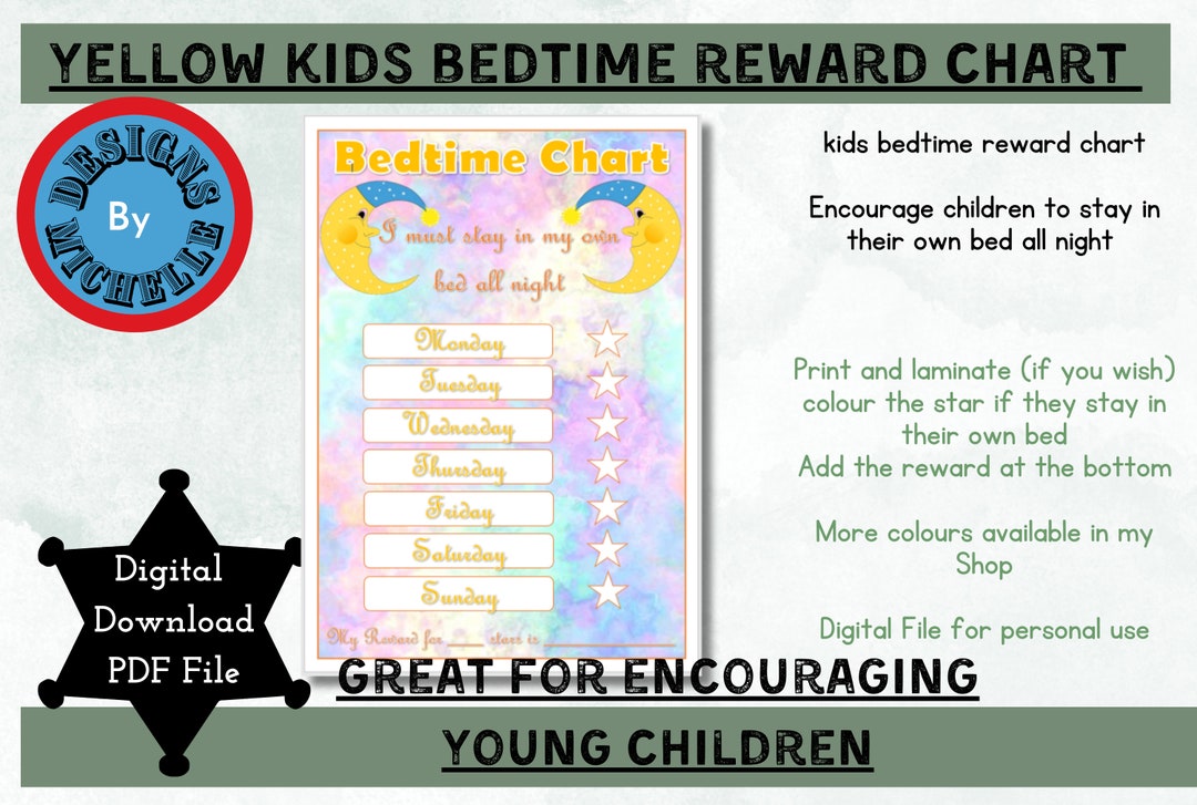 Printable Reward Chart Yellow Bedtime Sticker Star Chart - Etsy Australia