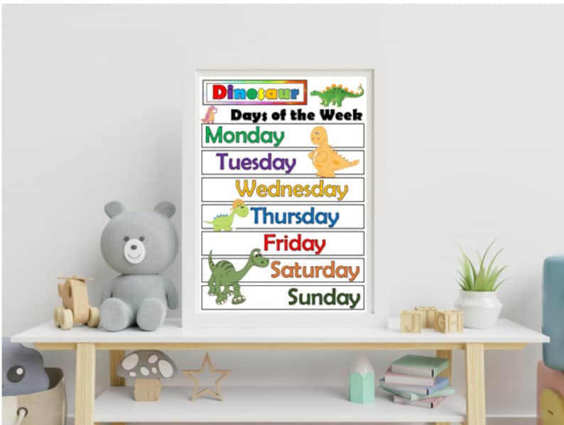 Dinosaur Days of the Week Poster Wall Art Kids Nursery Play Room Poster ...