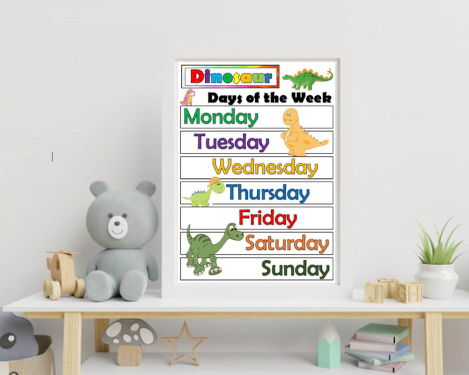 Dinosaur Days of the Week Poster Wall Art Kids Nursery Play Room Poster ...
