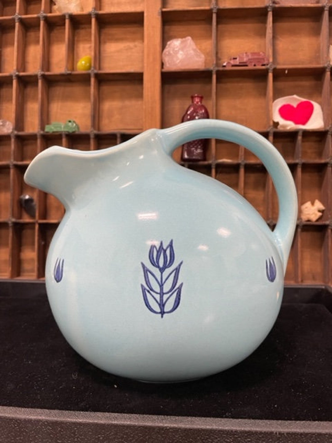 Light Blue Pitcher With Flower Pattern Made in the USA - Etsy