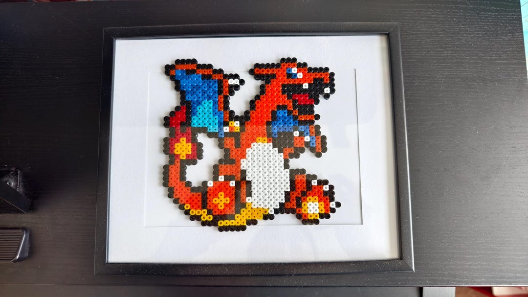 Handmade Charizard Pixel Art – Framed Hama Bead Pokémon Decor ...