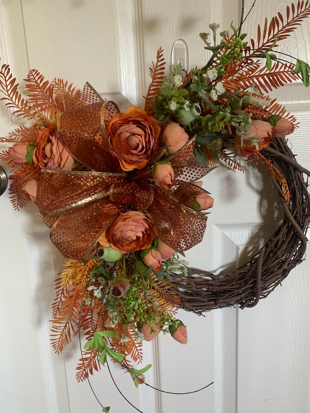 Fall Grapevine Wreath, Rust Flowers on Fall Wreath, Fall Front Door ...