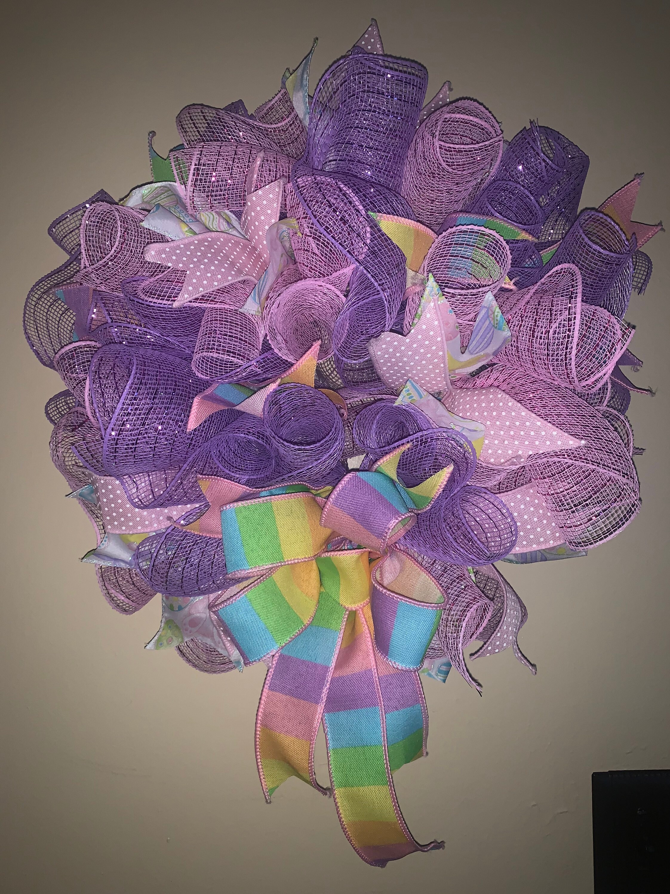 Pixie Spring Wreath for a Smaller Space. Purple and Pink Mesh, Bright ...