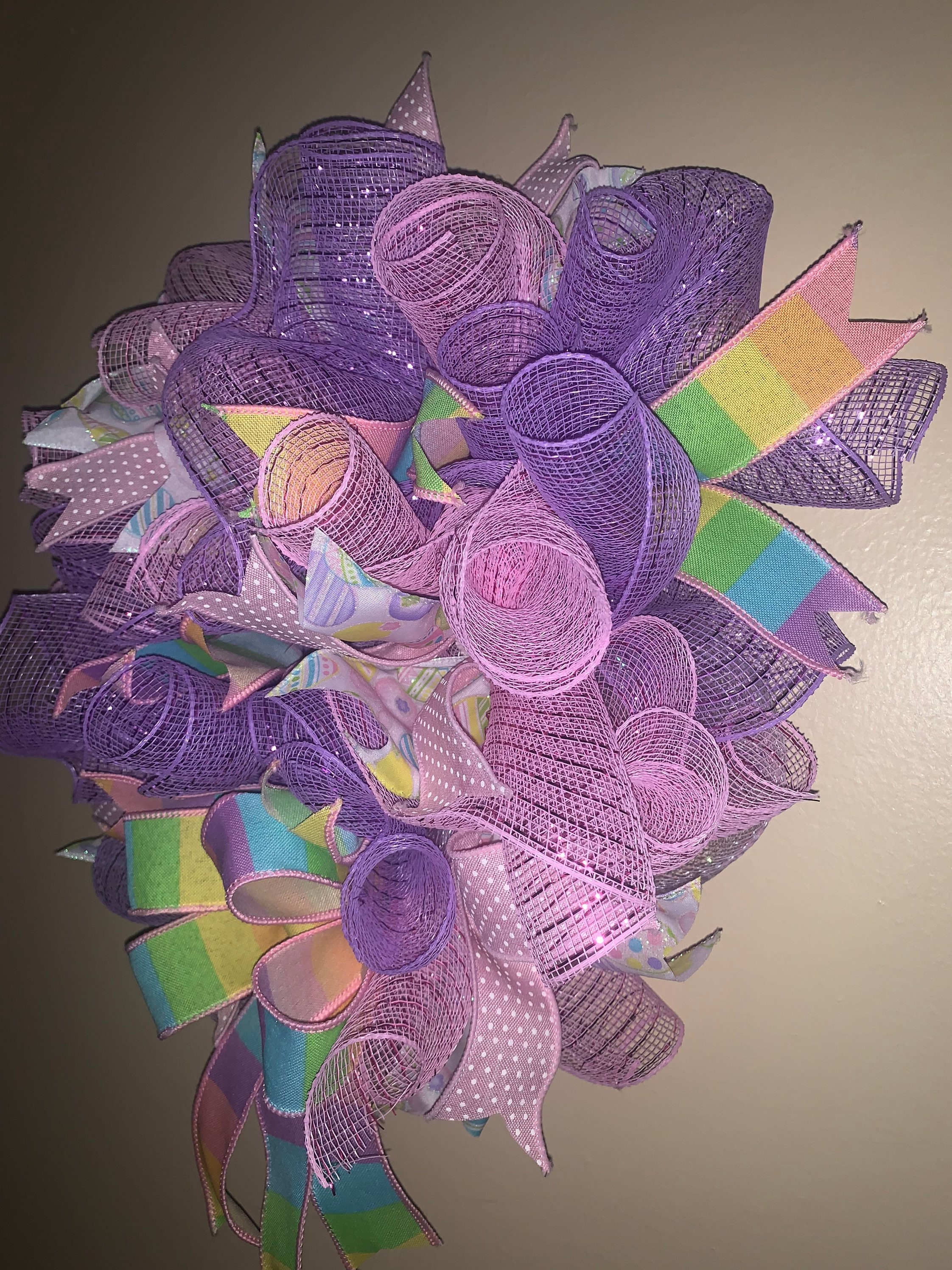 Pixie Spring Wreath for a Smaller Space. Purple and Pink Mesh, Bright ...