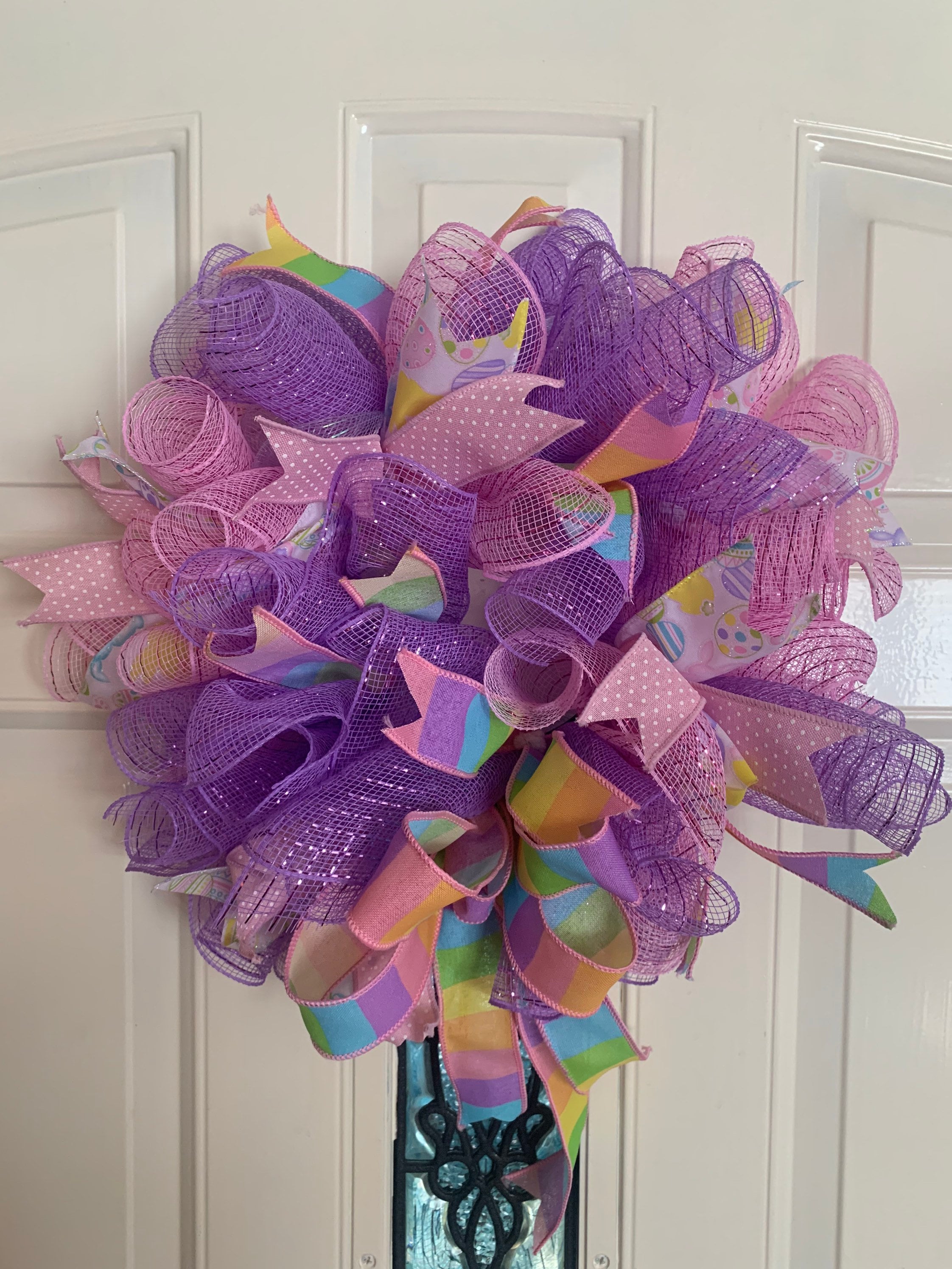 Pixie Spring Wreath for a Smaller Space. Purple and Pink Mesh, Bright ...