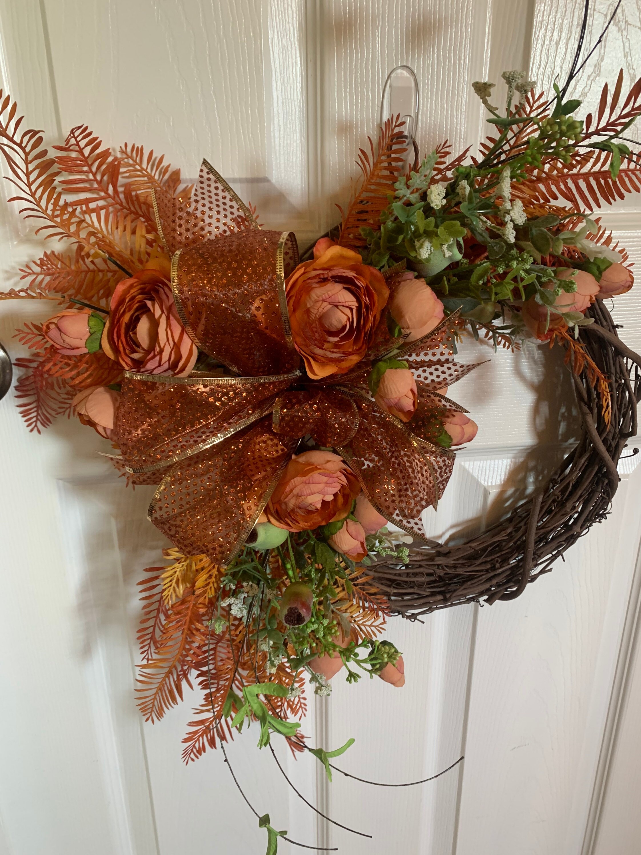 Fall Grapevine Wreath Rust Flowers on Fall Wreath Fall Front - Etsy