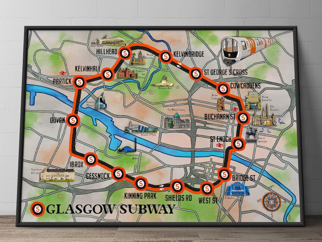 Glasgow Subway Map Art Print, Illustrated Underground Map Gift - Etsy