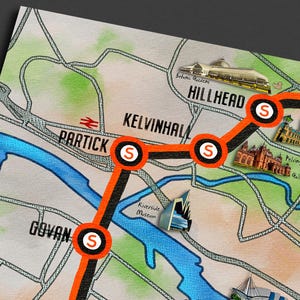 Glasgow Subway Map Art Print, Glasgow Subway, Digital Illustration ...