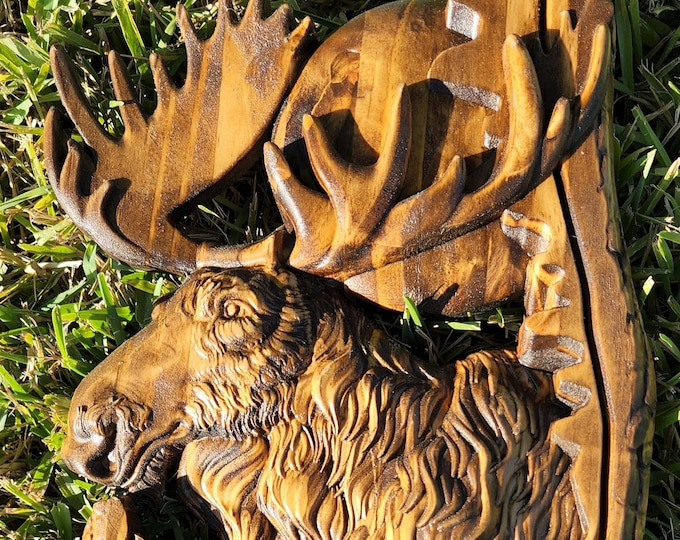Carved Wooden Moose | Wall Decor | 3D Wood Carving | Wall Art - Etsy