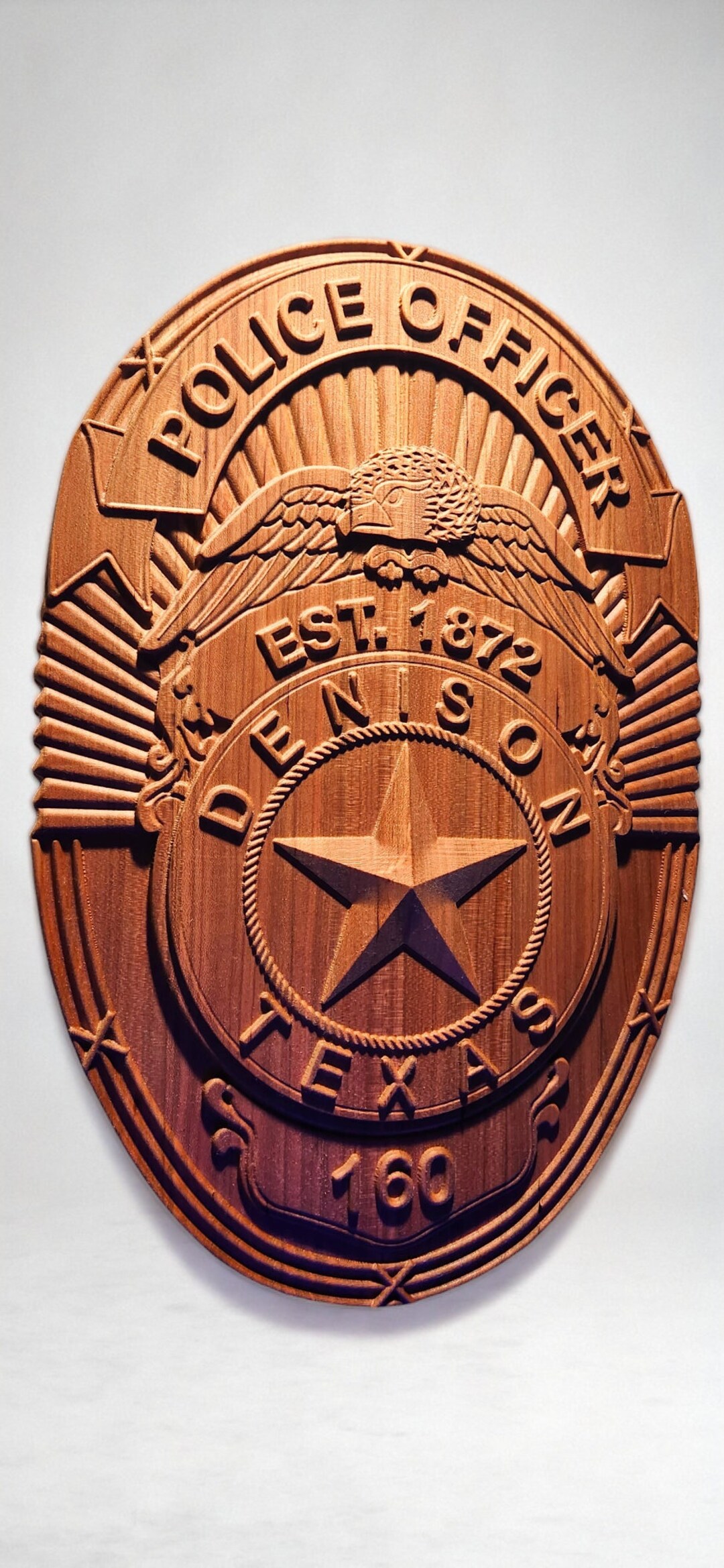 3D Hardwood Carved Police Badge | Denison, TX Police Department ...