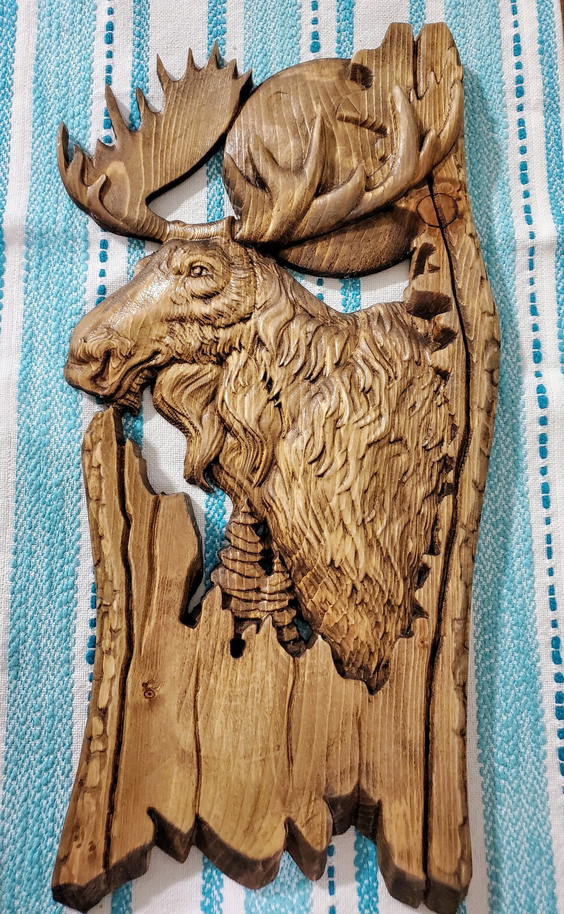 Carved Wooden Moose Wall Decor 3D Wood Carving Wall Art - Etsy