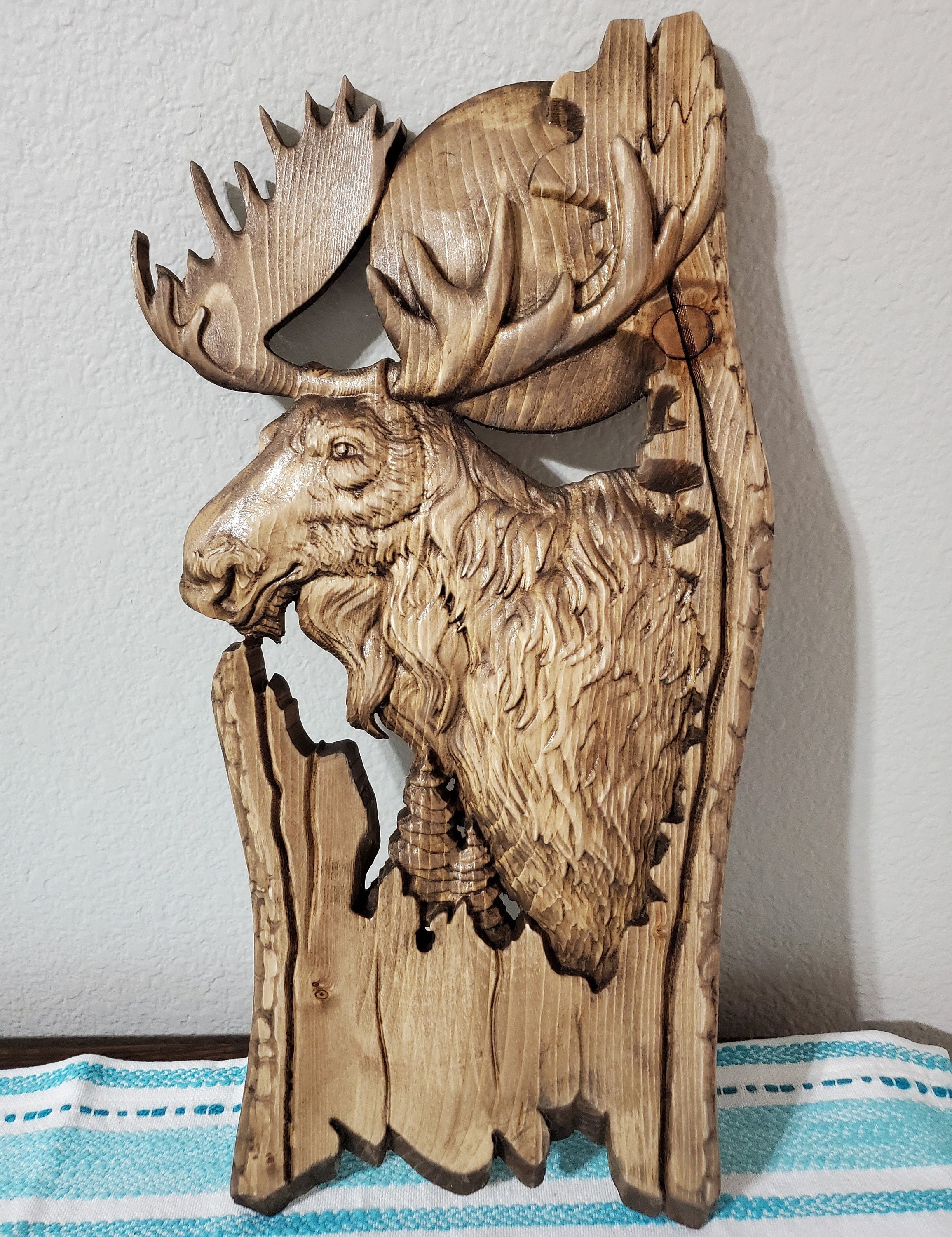 Carved Wooden Moose Wall Decor 3D Wood Carving Wall Art - Etsy