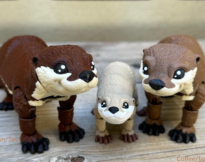 River Otter 3D Printed Articulated Figure: Mama and Baby Set, Wildlife ...