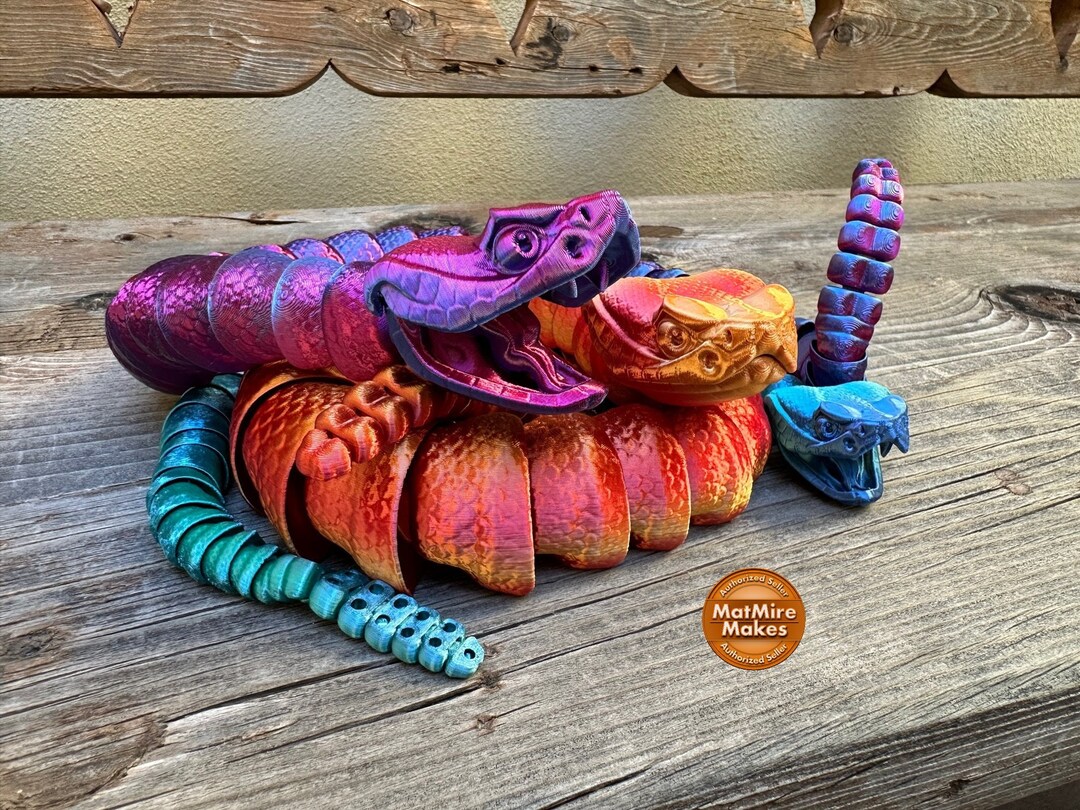 3D Printed Articulated Rattlesnake W/ Hinged Jaw and Working Rattle - Etsy