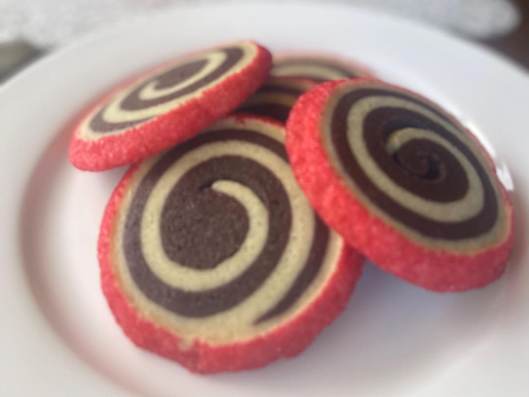 Chocolate Vanilla Swirl Cookies With Red Sugar Edges. Handmade, Large 3 ...