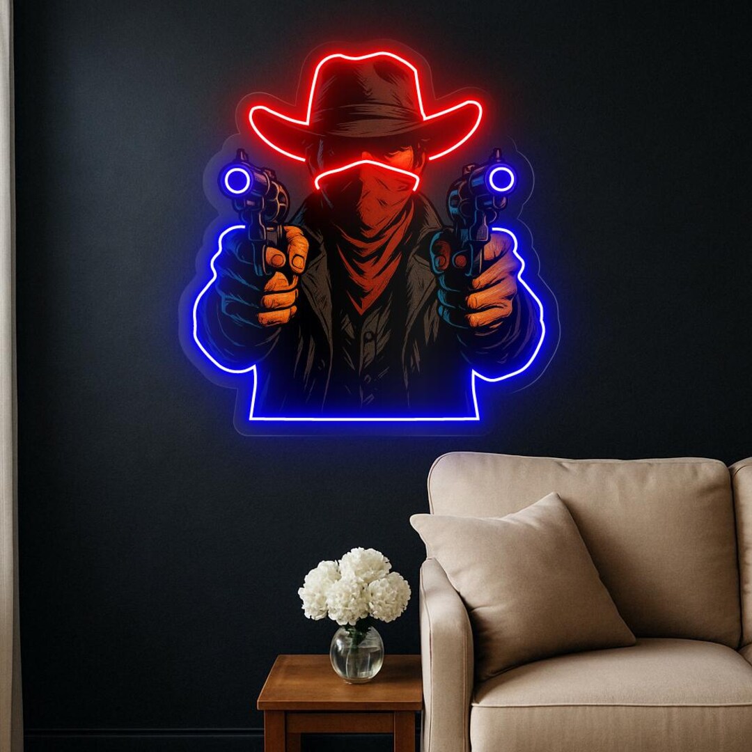 Cowboy Gunslinger Acrylic Neon Wall Sign – Western Style LED Plexiglass ...