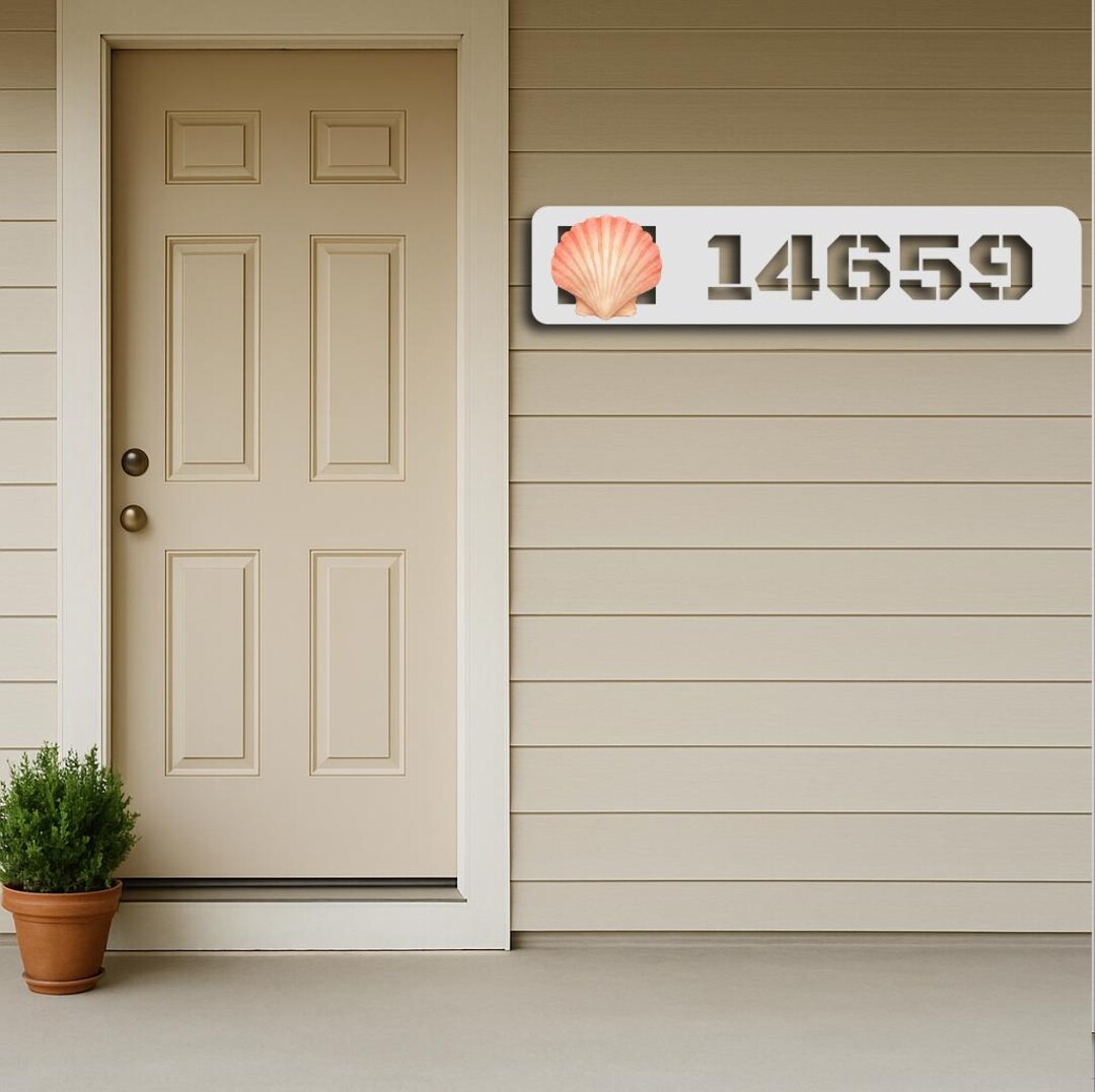 Custom Seashell House Number Sign: Coastal Metal Address Plaque - Etsy
