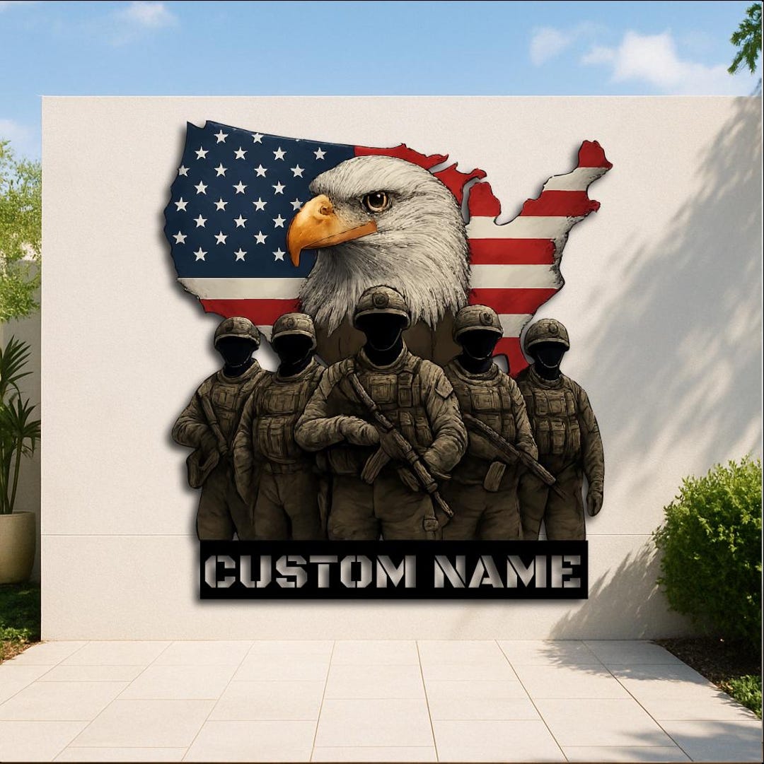 Memorial Day Eagle Wall Art – Custom Name Metal Sign With Soldiers and ...
