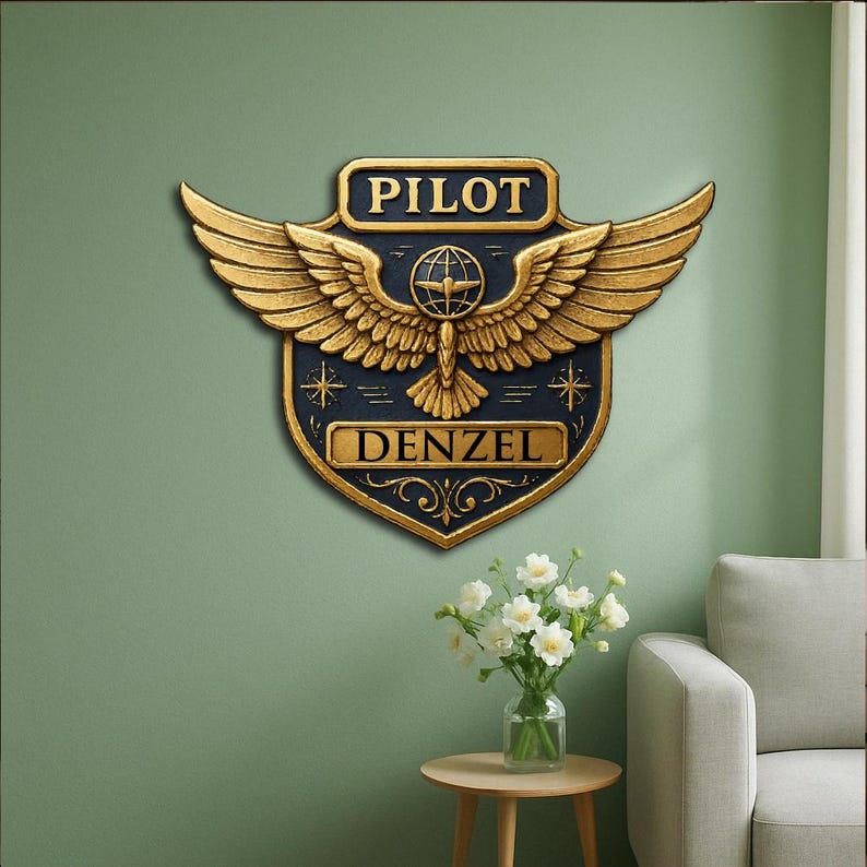 Personalized Pilot Badge Wall Sign – Custom Aviation Gift for Men ...