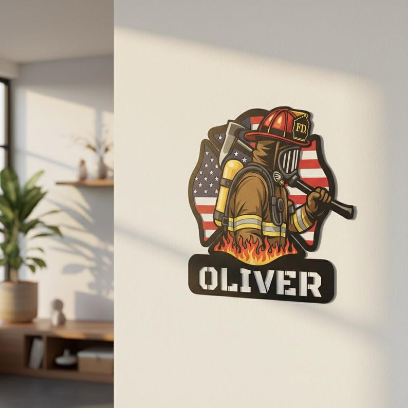 Personalized Firefighter Name Sign – Custom Metal Wall Decor, Fireman ...