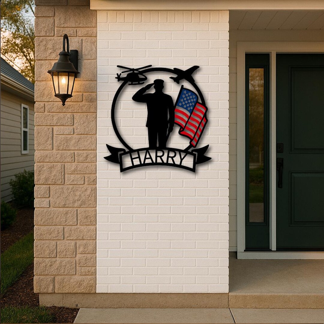 Custom Name Military Metal Sign: Patriotic Soldier Silhouette, American ...