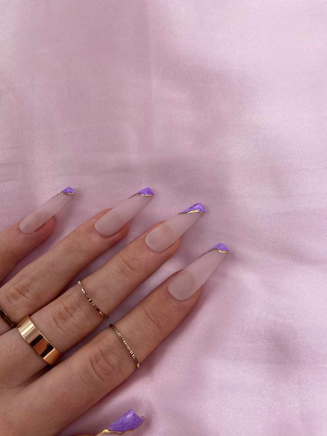 Purple Marble and Gold Press on Nails | Purple False Nails | Purple ...
