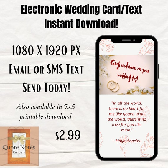 Electronic Wedding Card Digital Birthday Card SMS Text Phone | Etsy