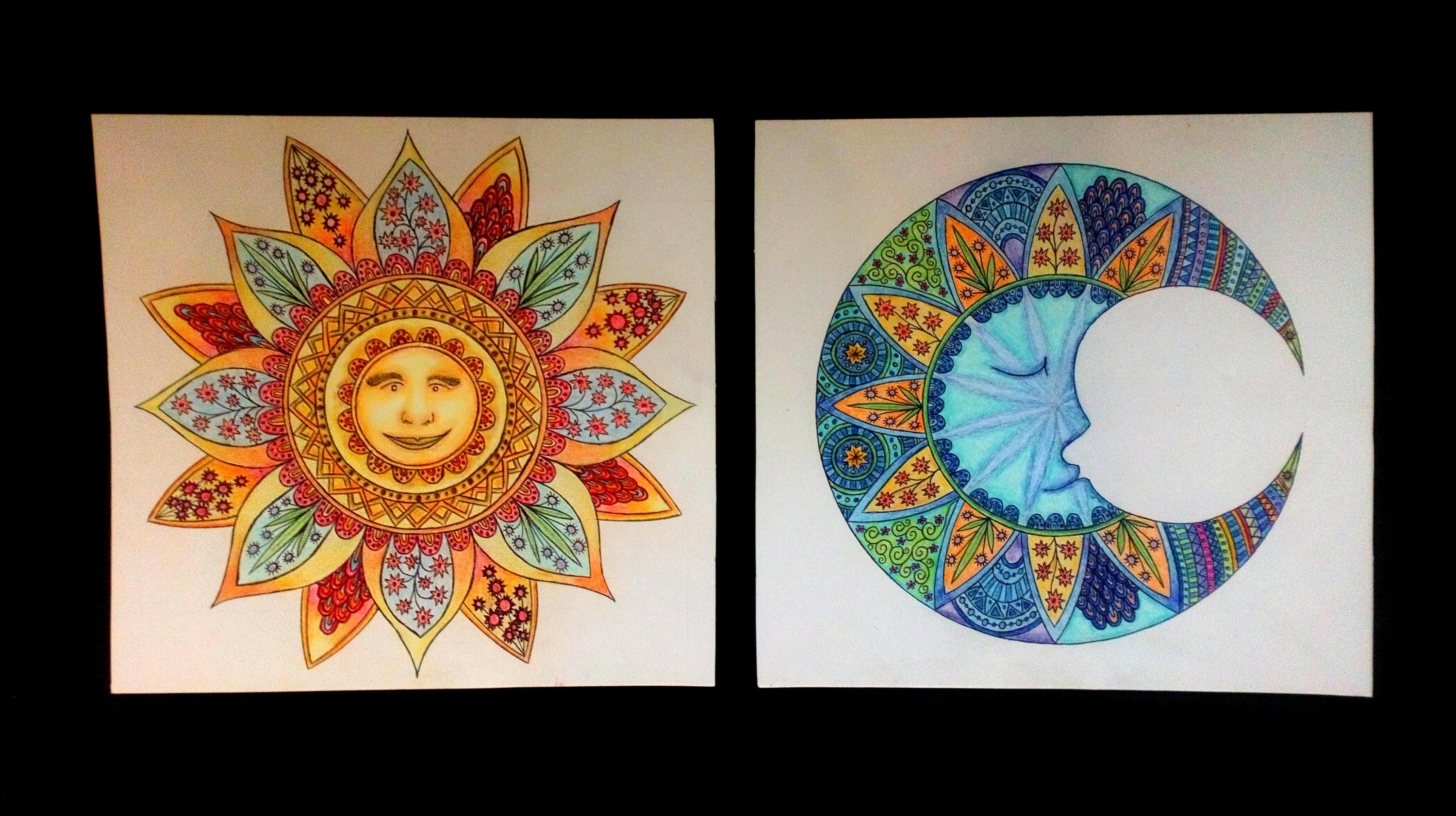 Mandalas de sol y luna dibujadas a mano - Etsy México