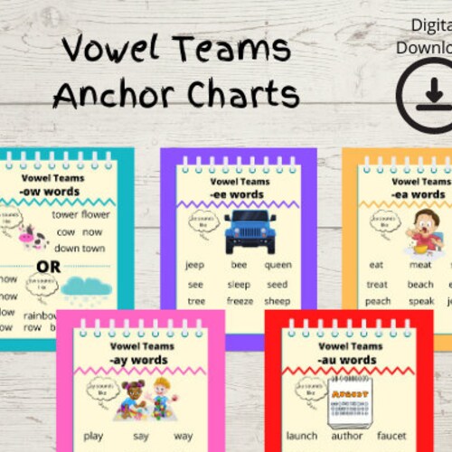 Classroom Resources Vowel Team Anchor Charts Phonics - Etsy