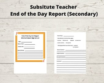 Substitute Teacher End of the Day Report | 3 Sets | Digital Download ...