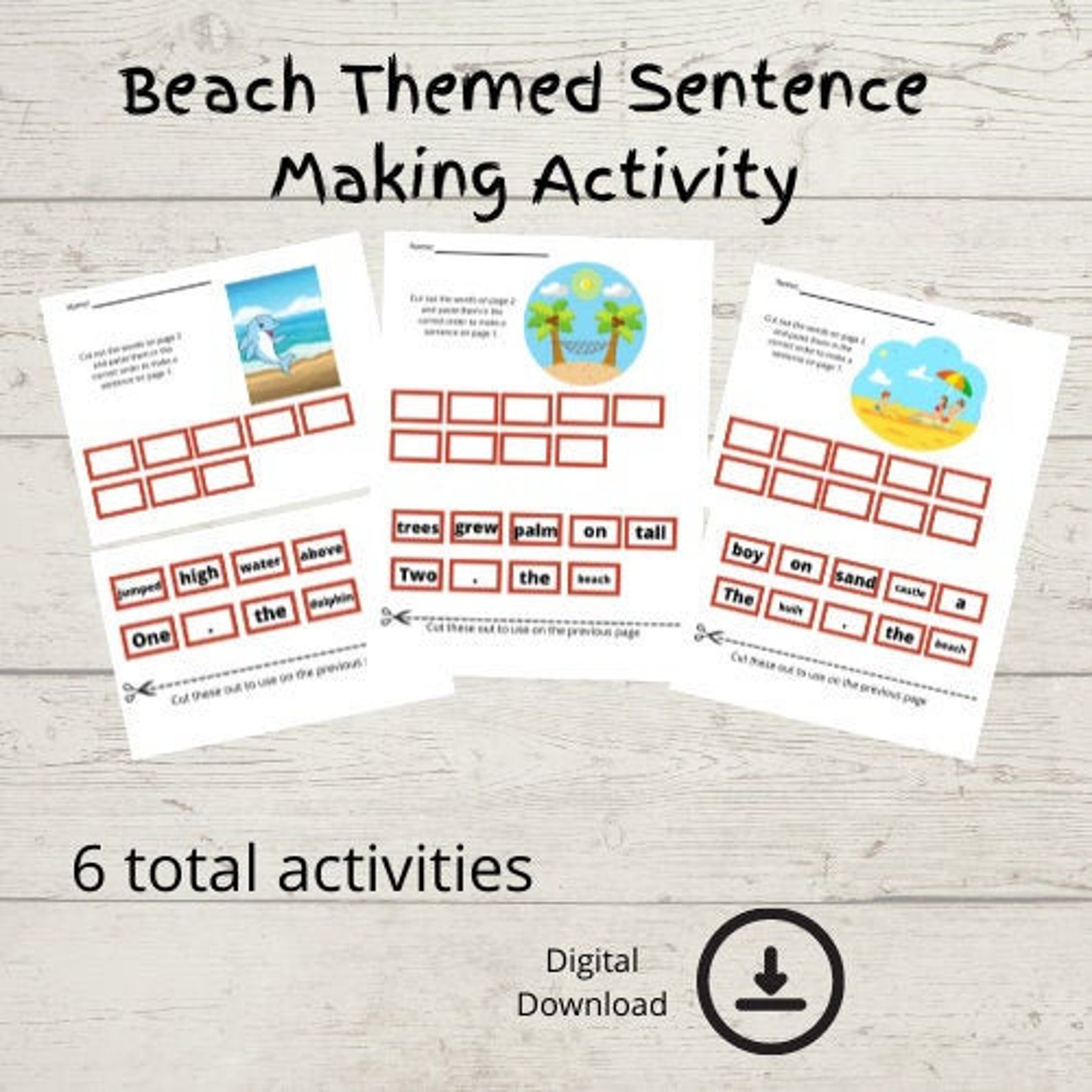 Homeschool Printables | Beach Themed Sentence Making | Cut and Paste ...