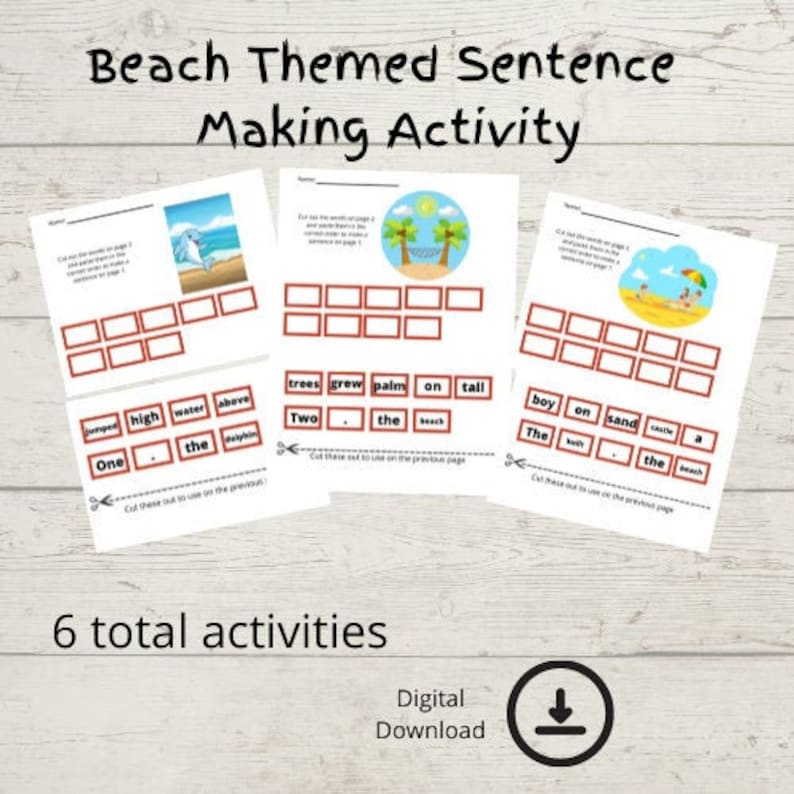 Homeschool Printables Beach Themed Sentence Making Cut and Paste ...