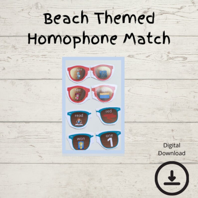 Homeschool Printables | Beach Themed Homophone Match | Beach Thematic ...
