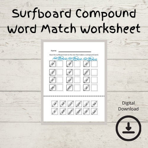 Homeschool Printables | Surfboard Compound Word Worksheet | Beach ...