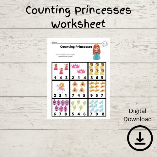 Princess Themed Counting Worksheet | Counting to 10 | Digital Download ...