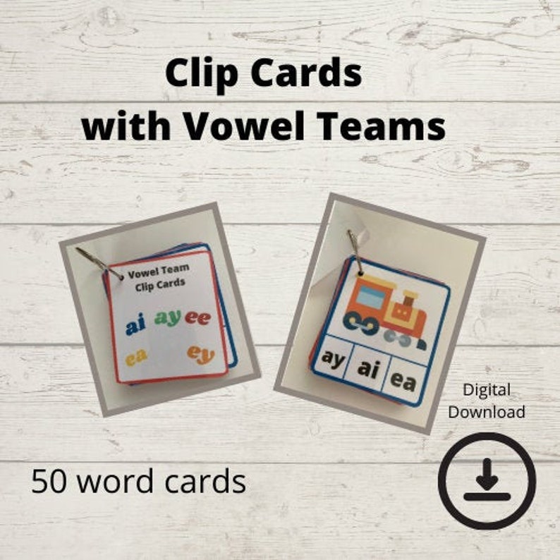 Homeschool Printables | Clip Cards for Vowel Teams | Kindergarten ...