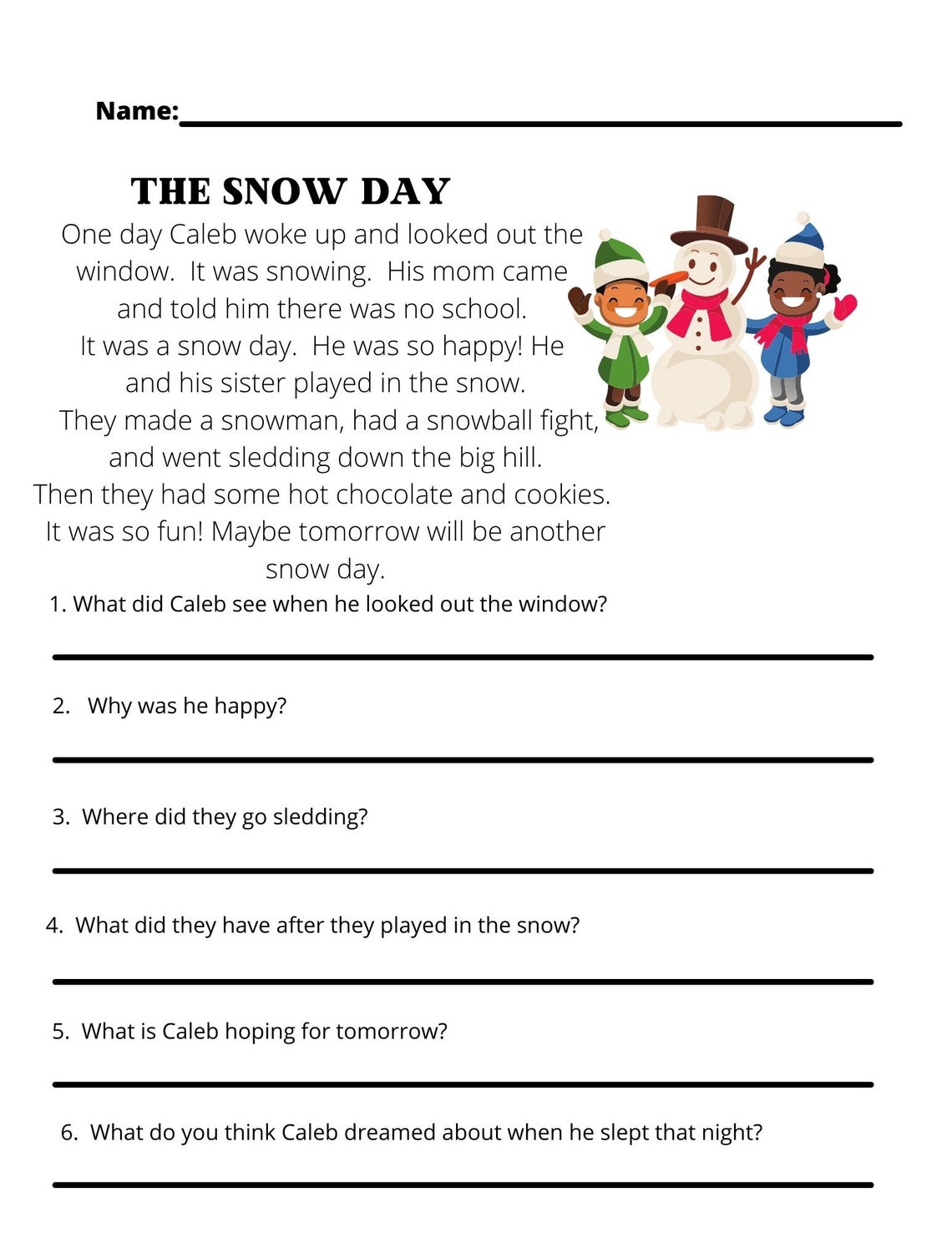 Learning Printable | Snow Day Learning| Homeschool Printable | 1st ...