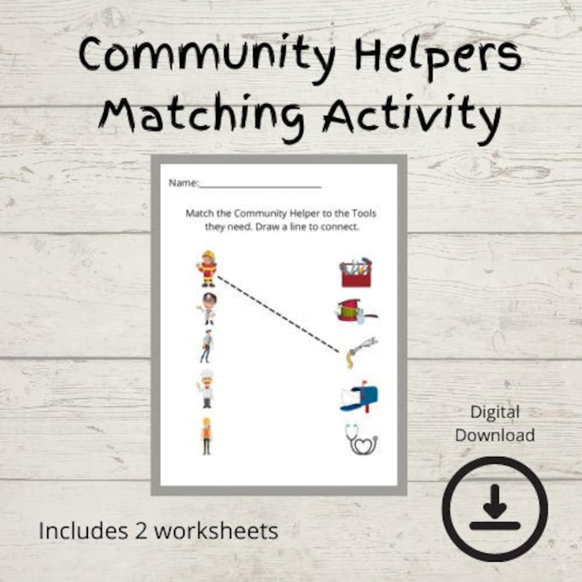 Community Helpers Matching Worksheet | Digital Download | Preschool ...