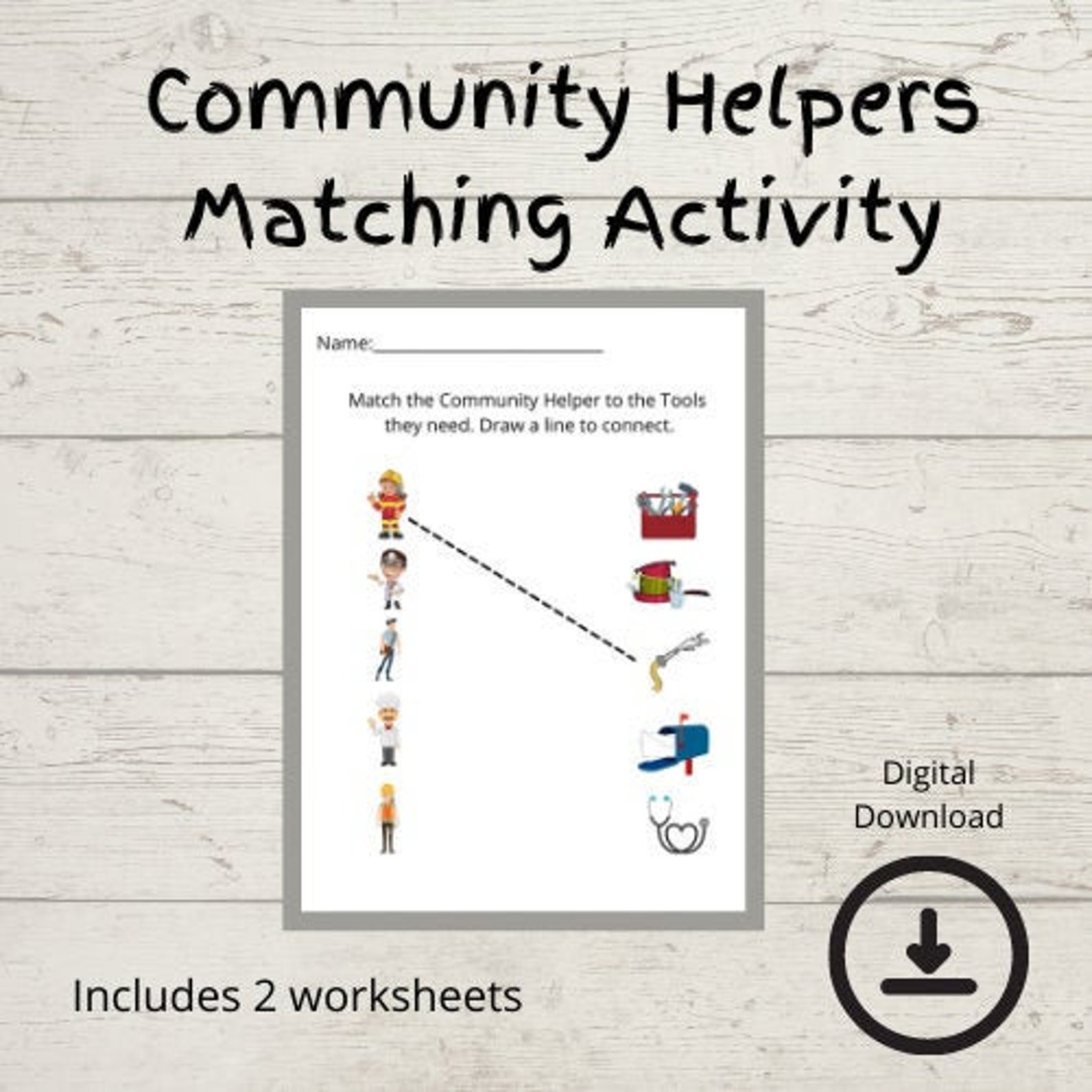 Community Helpers Matching Worksheet | Digital Download | Preschool ...